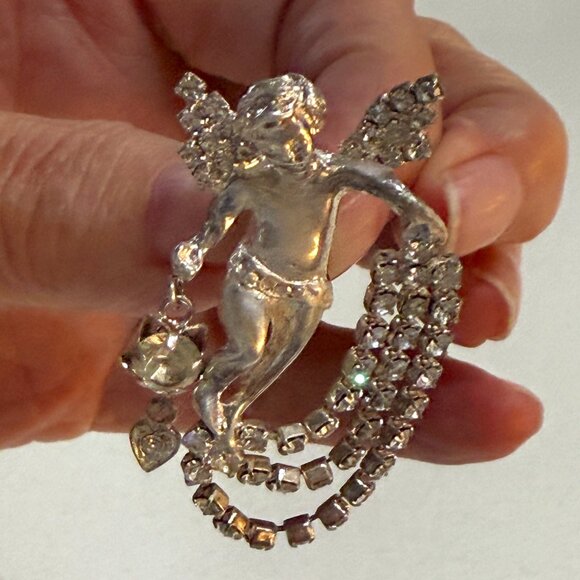 Vintage | Jewelry | Vintage Angel Cherub Rhinestone Brooch | Poshmark